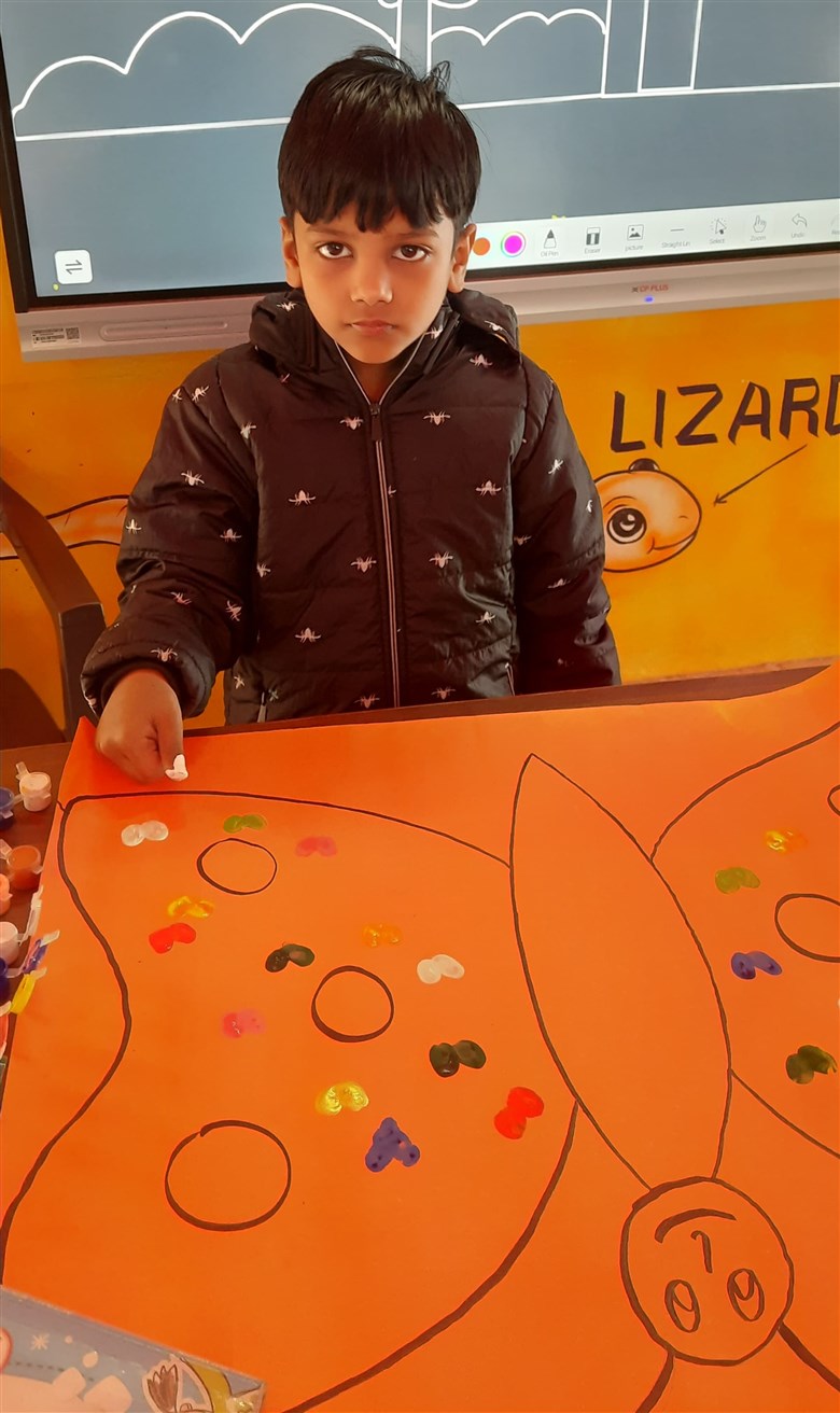 Thumb Impression Painting By Class UKG Marigold